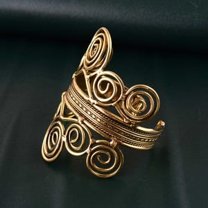 Gold Arm Cuff Bracelet, Brass Spiral Arm Cuff, Upper Armlet, Adjustable ...