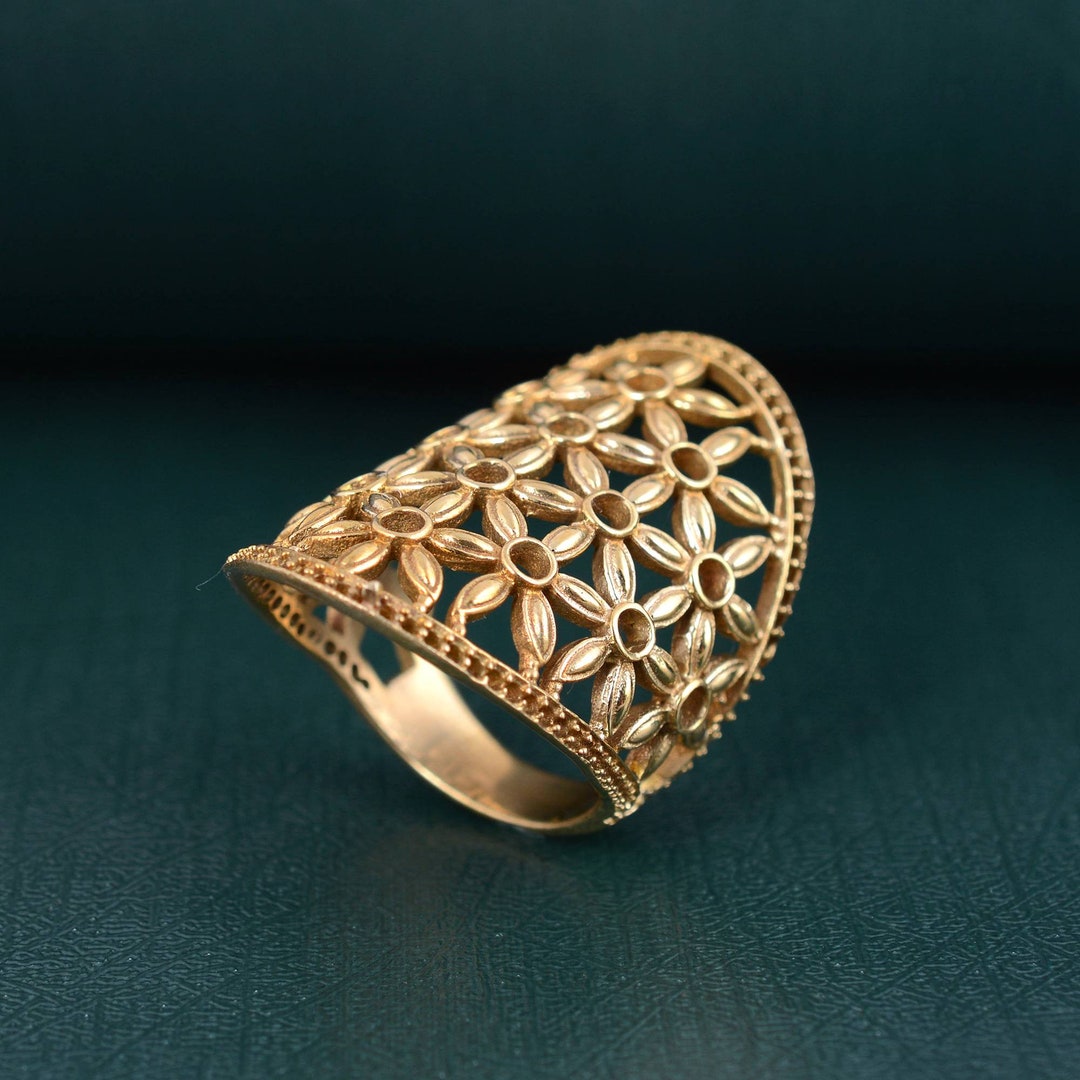 Gold Flower Ring, Gold Mandala Ring, Multi Flower Ring, Flower of Life ...