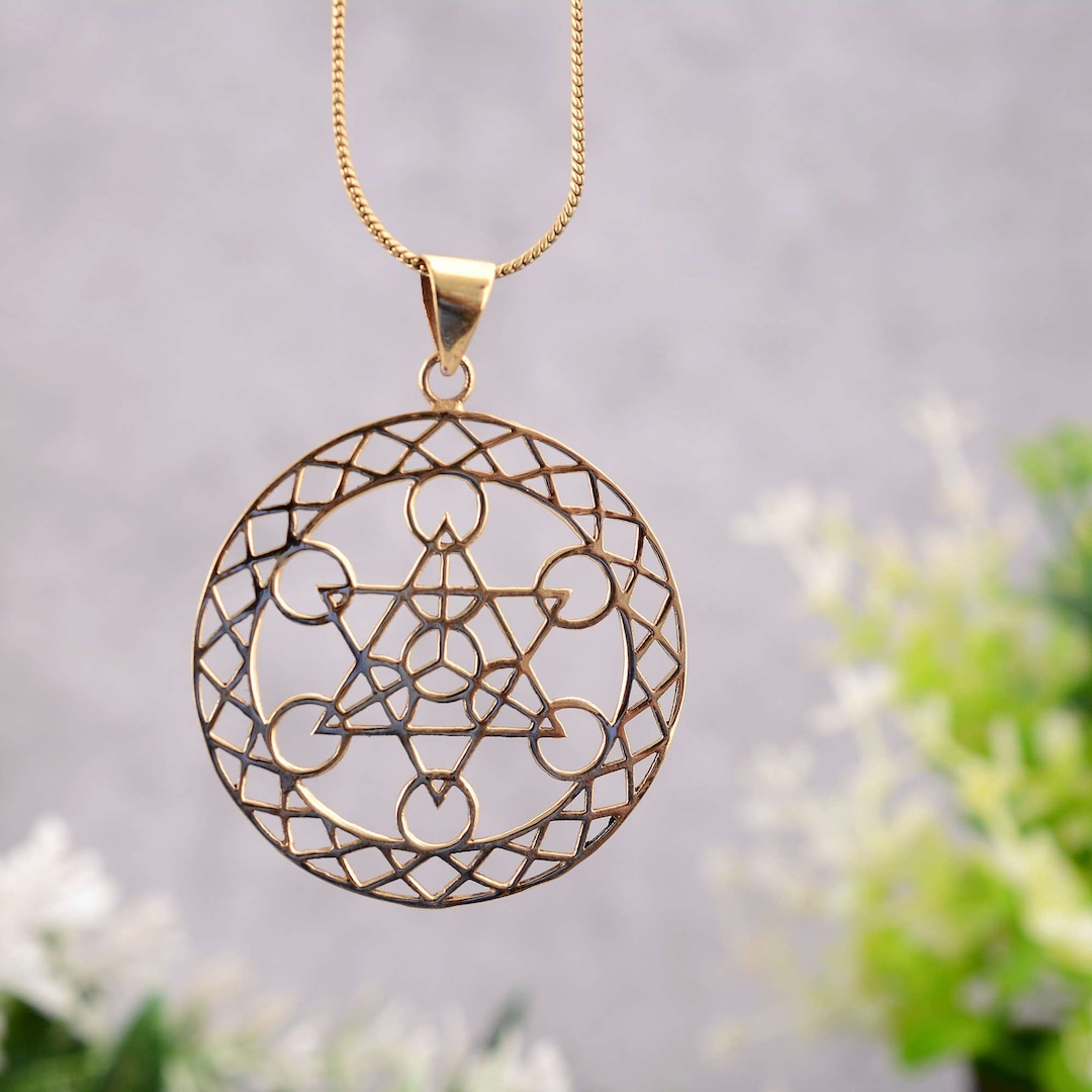 Gold Metatron Pendant, Sacred Geometry Pendant With Inlaid Chakra ...