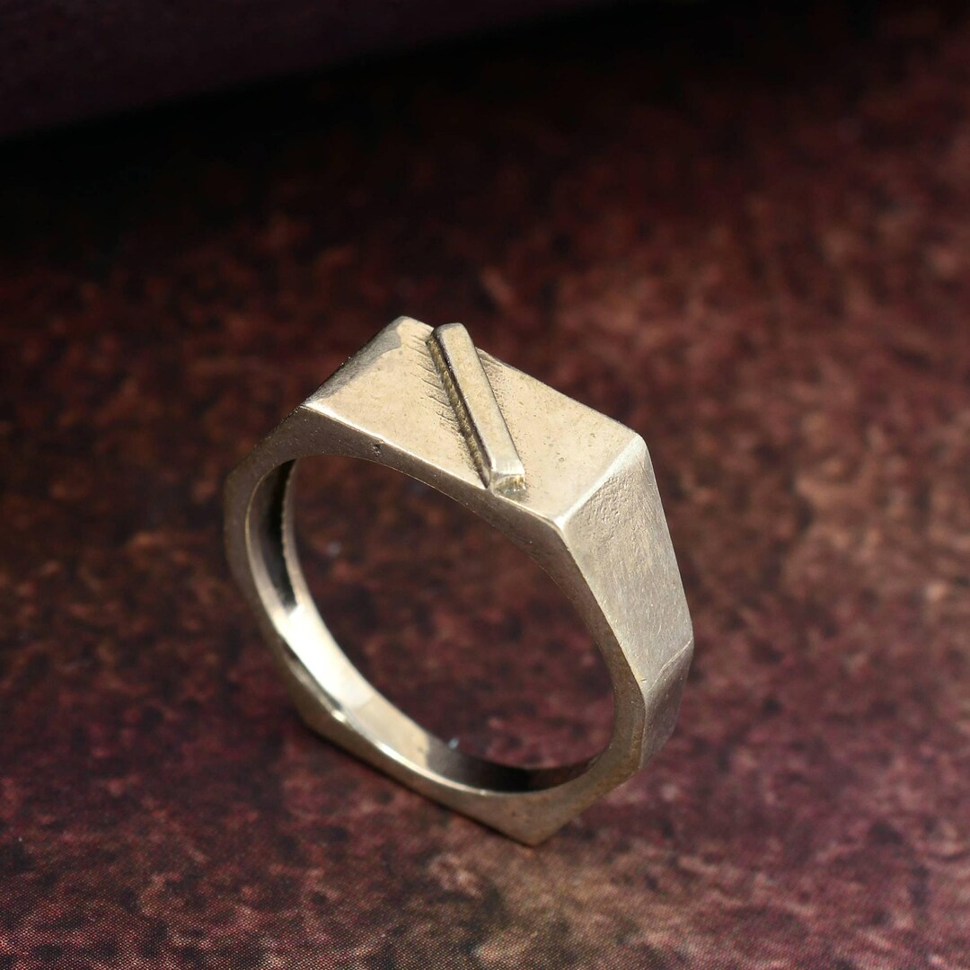 Handmade Brass Signet Ring, Dainty Square Bar Ring - Etsy