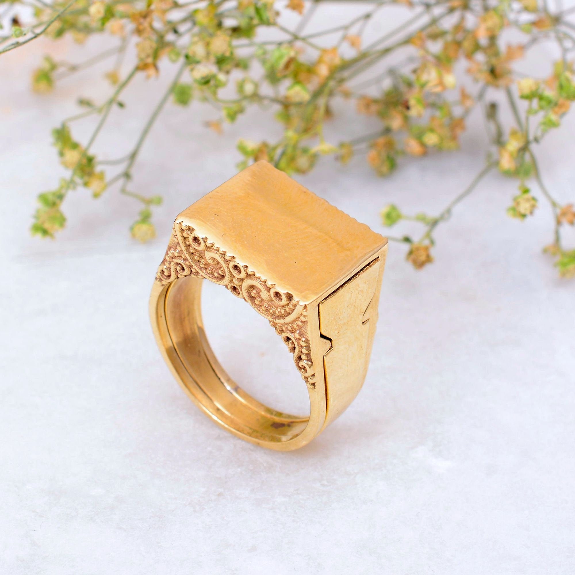 Handmade Brass Secret Poison Ring, Pill Box Ring, Personalized Signet ...