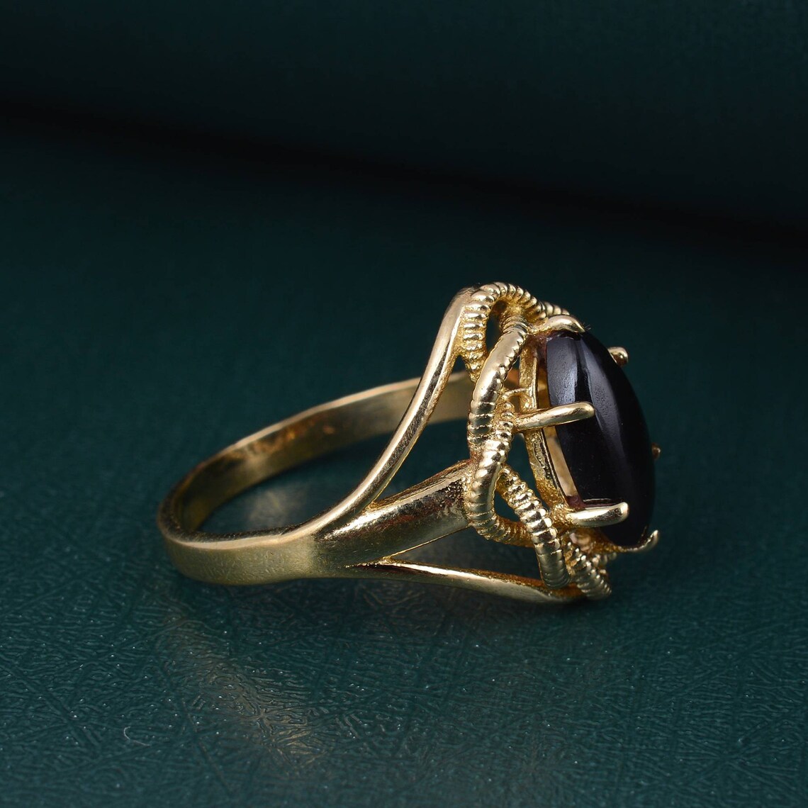 Black Obsidian Ring Gemstone Rings Minimalist Ring Prong - Etsy