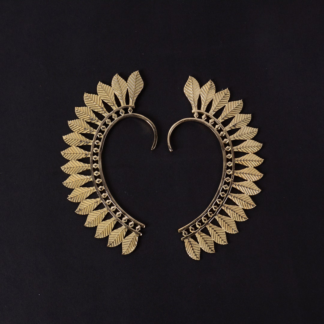 Gold Feather Wing Ear Cuff, Brass Bohemian Jewelry, Brass Ear Cuff, Ear Wrap Ear Cuff, Tribal ...