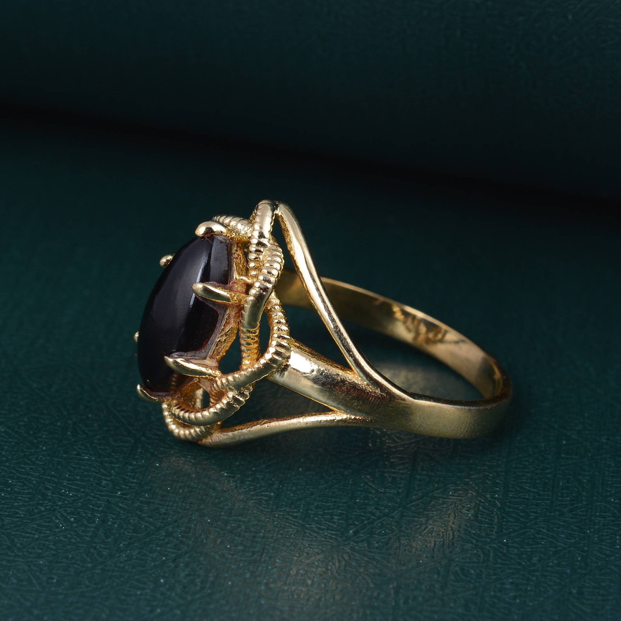 Black Obsidian Brass Ring: Minimalist Gemstone Boho Ring - Etsy