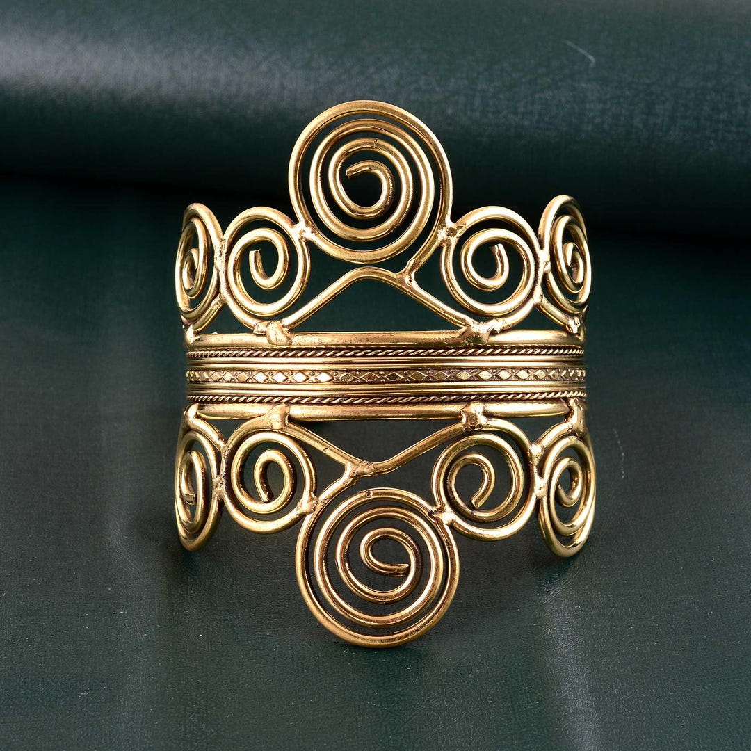 Gold Arm Cuff Bracelet, Brass Spiral Arm Cuff, Upper Armlet, Adjustable ...