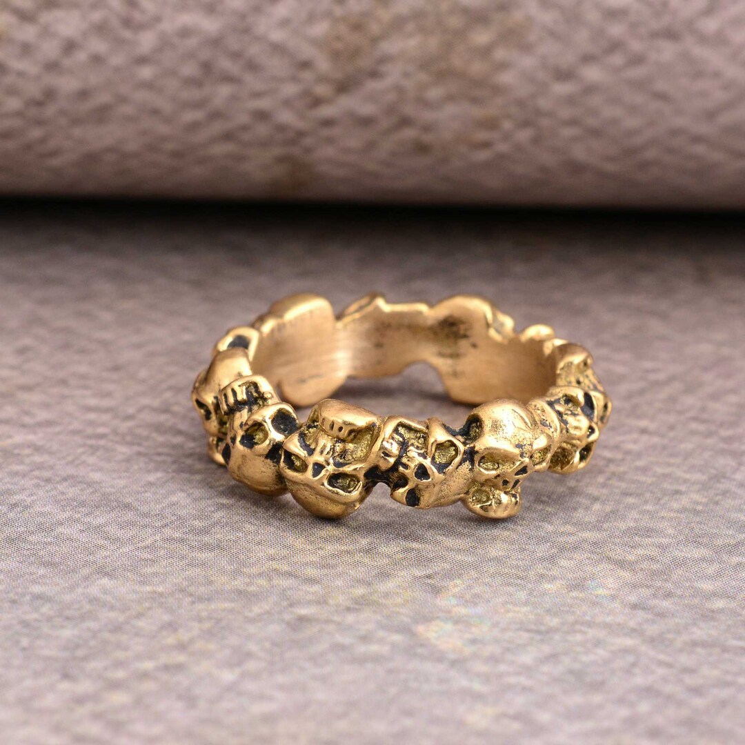 Multi Skull Ring, Gold Skull Ring, Skull Ring, Horror Ring, Ethnic Ring ...