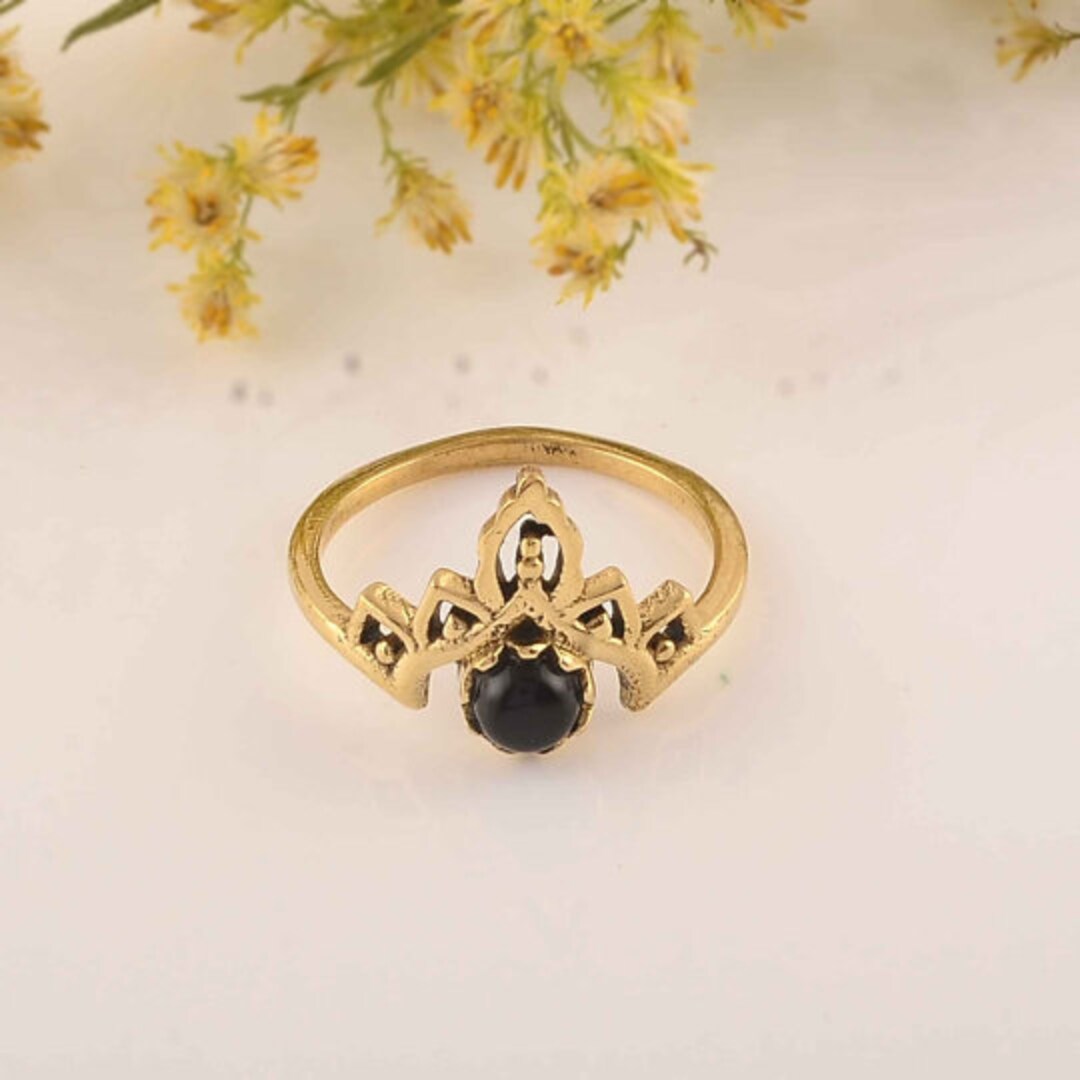 Obsidian Crown Ring, Gemstone Crown Ring, Black Stone Ring, Minimalist ...