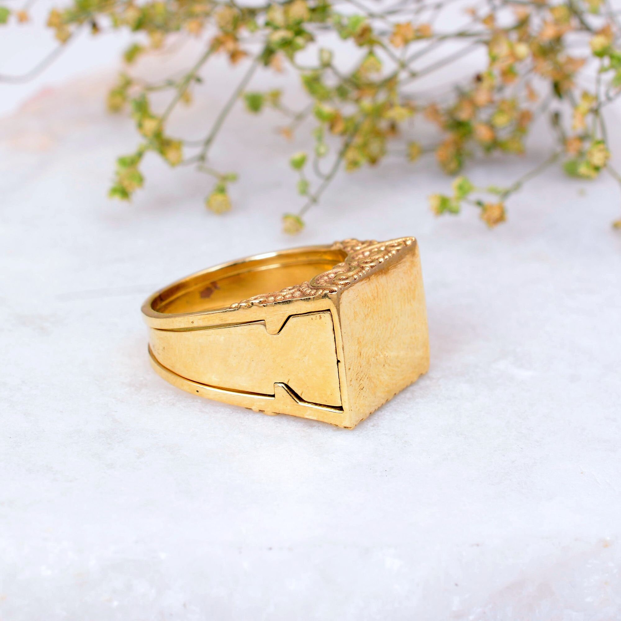 Handmade Brass Secret Poison Ring, Pill Box Ring, Personalized Signet ...