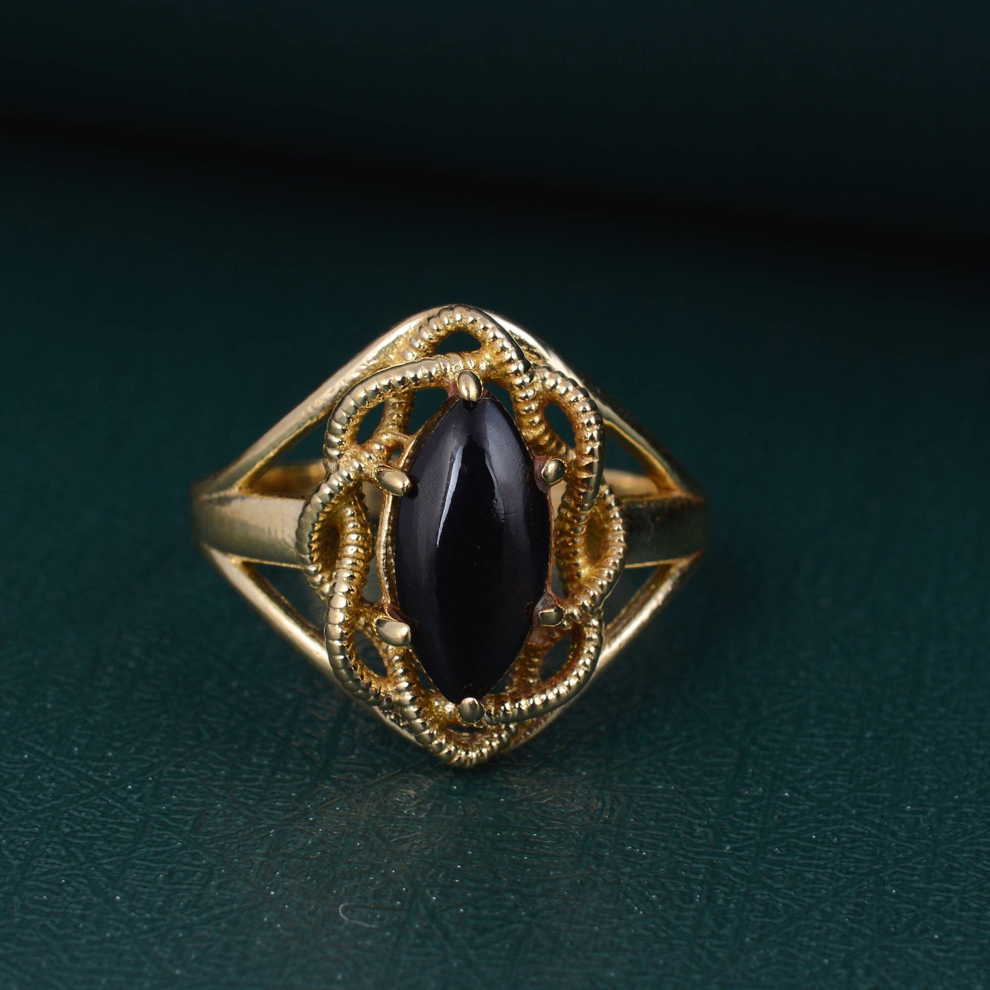 Black Obsidian Brass Ring: Minimalist Gemstone Boho Ring - Etsy