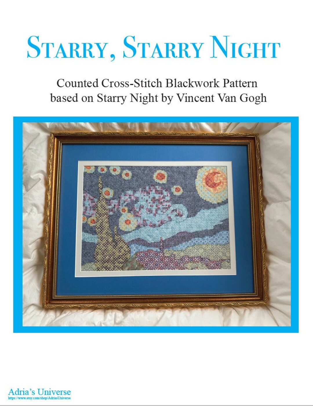Starry Night Cross Stitch Pattern Blackwork Van Gogh - Etsy