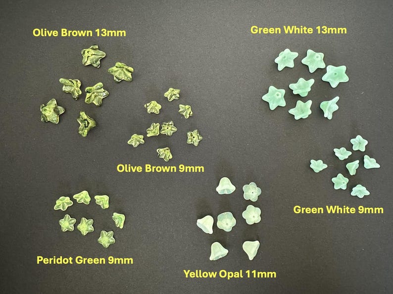 Uranium Glass Flower Beads, Trumpet Flower Beads, Vaseline Glass ...