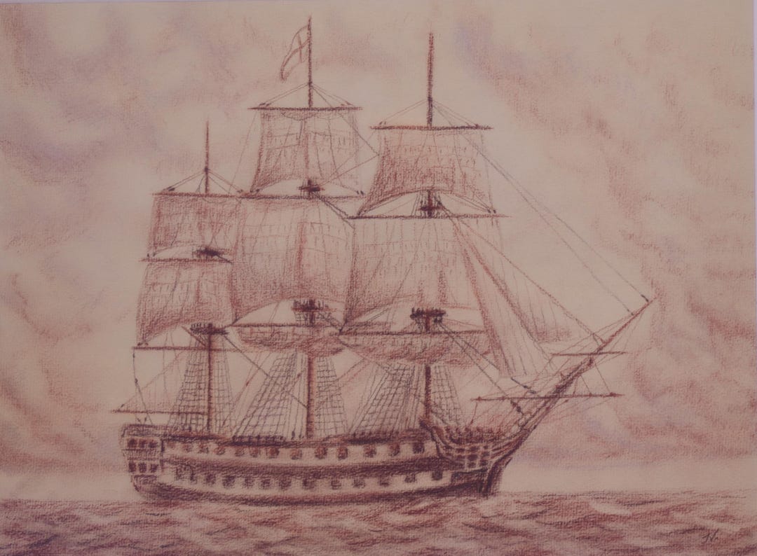 Sailing Ship No.3 Drawing in Conté Crayons Framed - Etsy