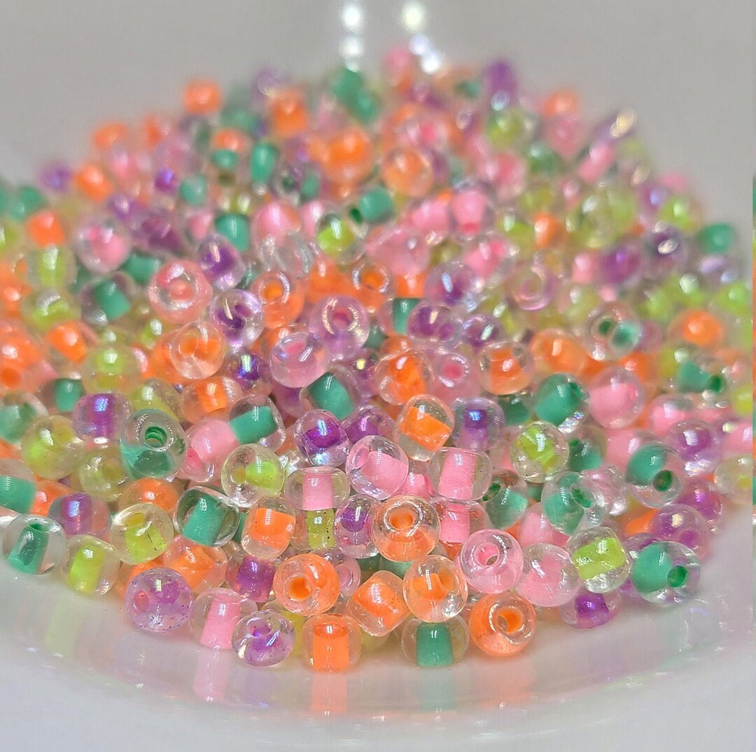 6/0 Color Lined Neon Lights Mix Seed Beads, 4mm Rocailles, 20 Grams ...