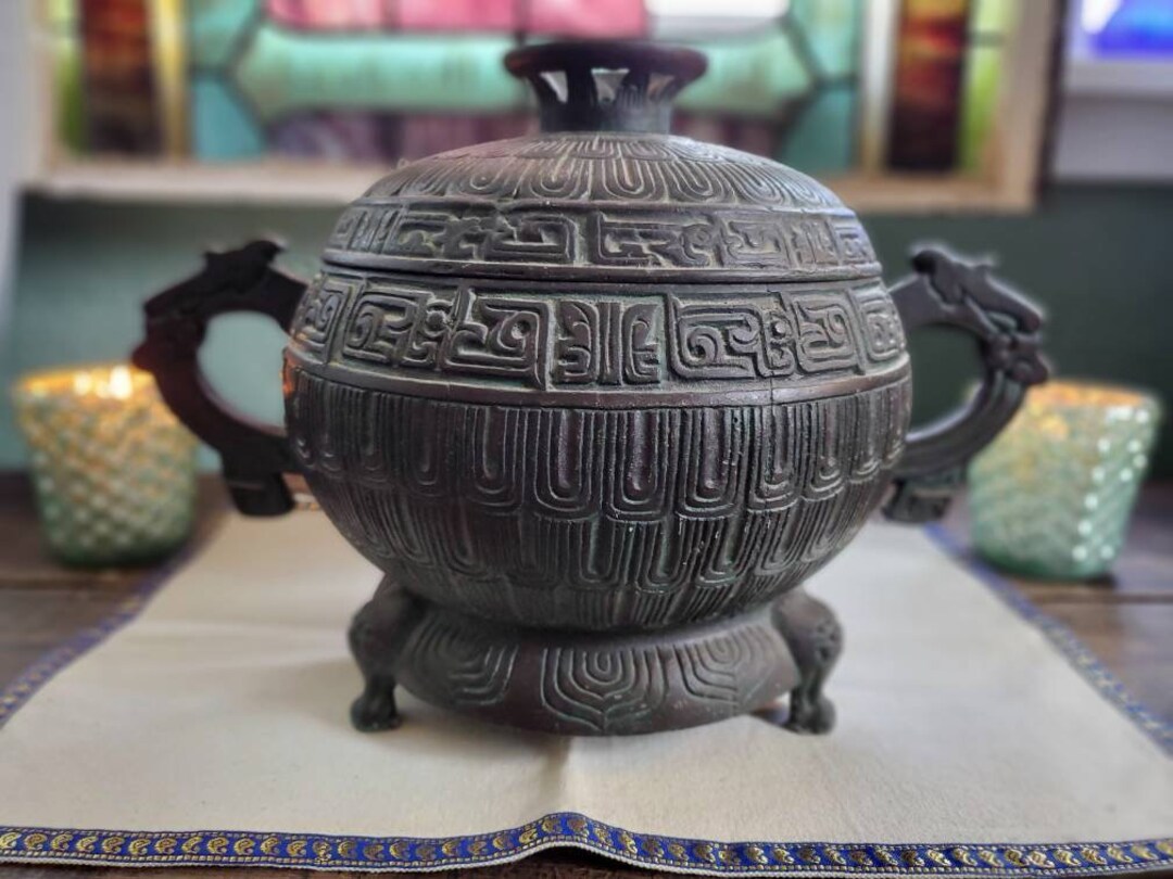 Vintage Ornate China Round Ice Chest Cooler With Blue Porcelain ...