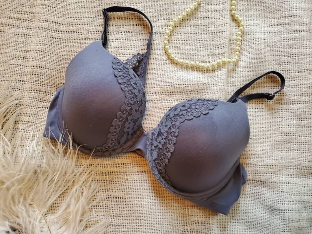 Victorias Secret Gray Lace Perfect Shape Model Push up Bra Size 34D. F ...