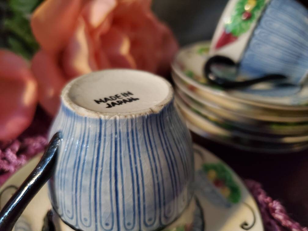 6 Vintage Mini Tea Cups and Saucers With Blue/pink Floral - Etsy