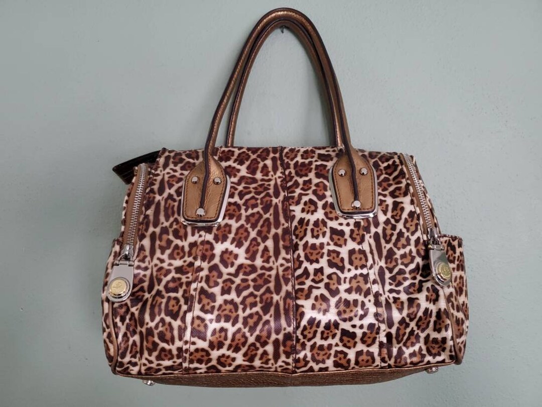 B. Makowsky Cheetah Print 100% Leather Purple Lined Handbag Shoulder ...