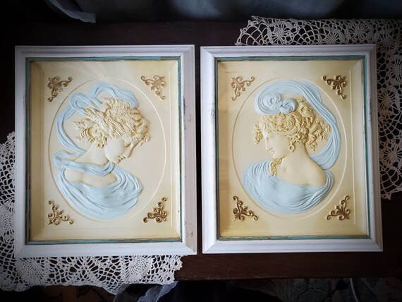 Vintage Embossed French Lady Bust Cameo Portraits. Framed. Set | Etsy