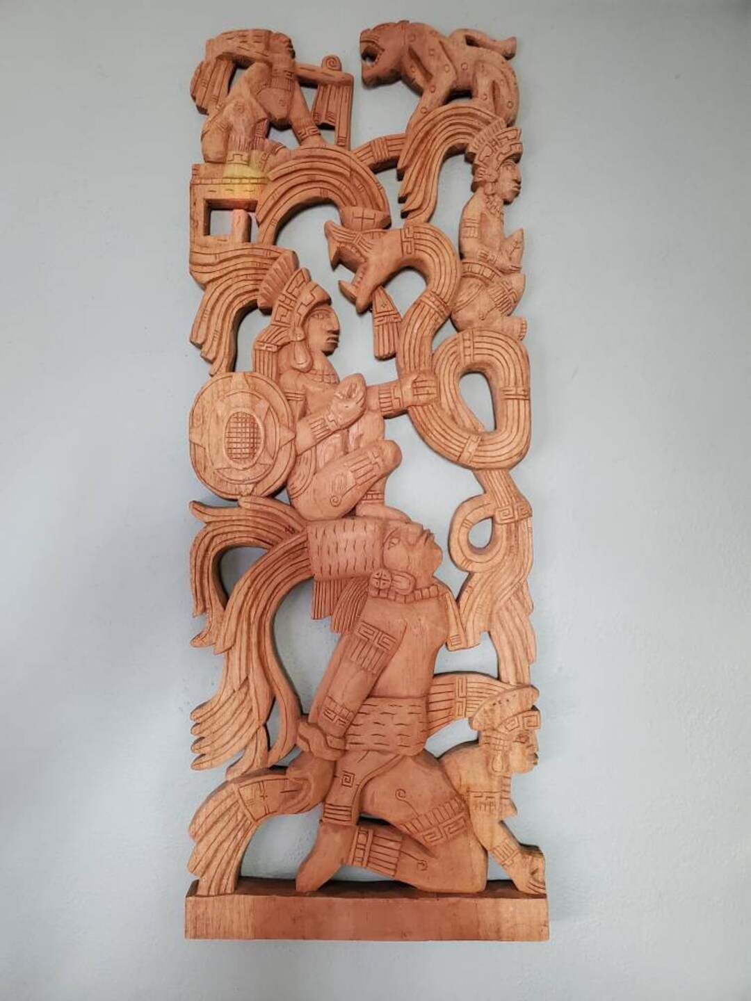 Vintage Aztec Mayan Chichen Itza Anaconda Warrior Hand Carved Wood ...