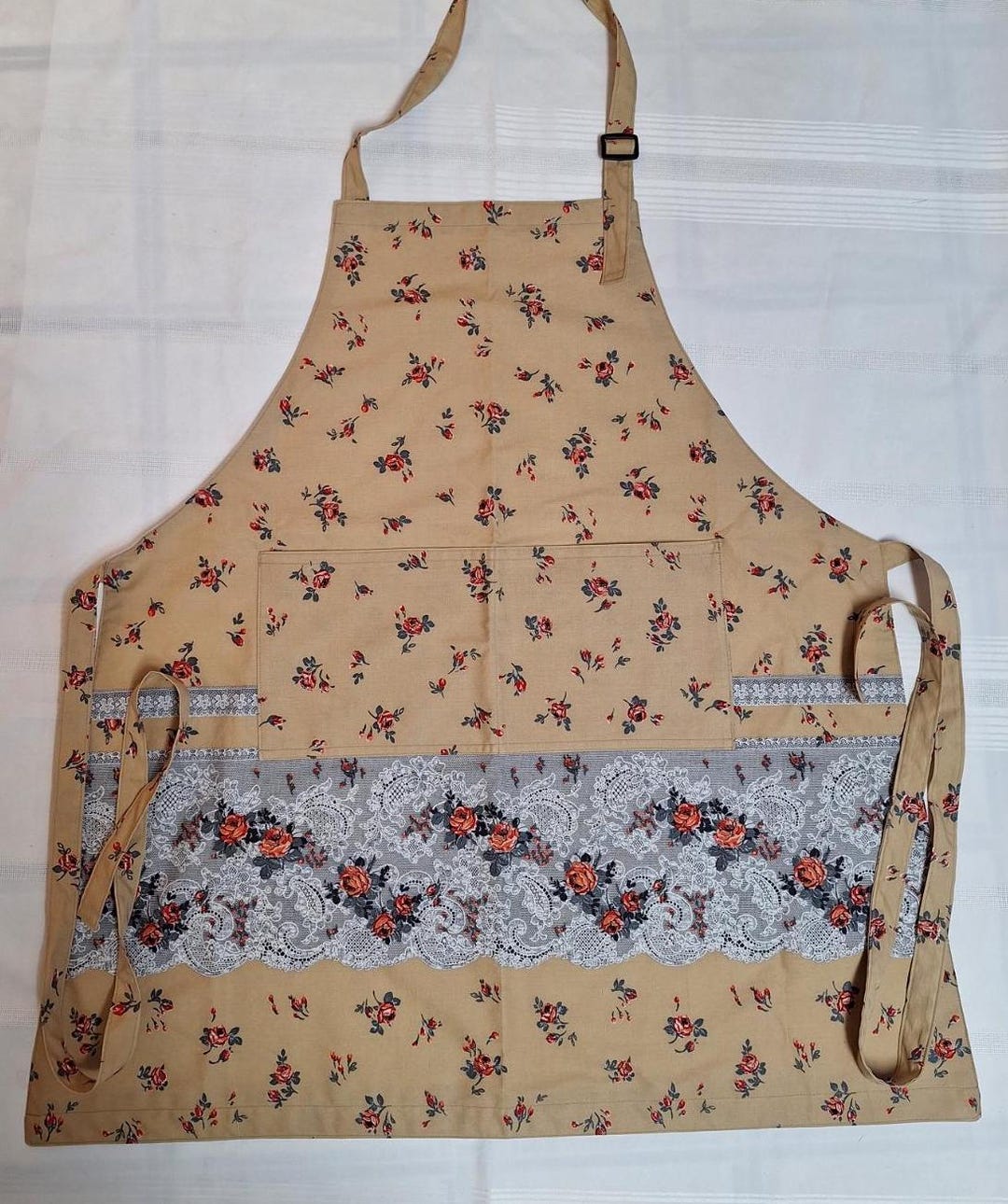 Adult Chef's Bib Apron, Kitchen Apron, Floral Border Adjustable Neck ...