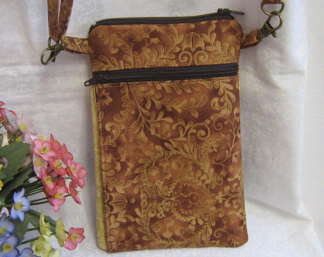 Minimalist Cell Phone Cross Body Bag, Brown Paisley Phone Purse, Cross ...
