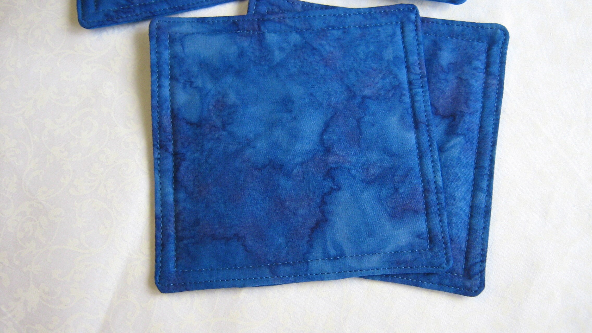 Blue Batik Coasters Set of Four Quilted Reversible Batik | Etsy UK