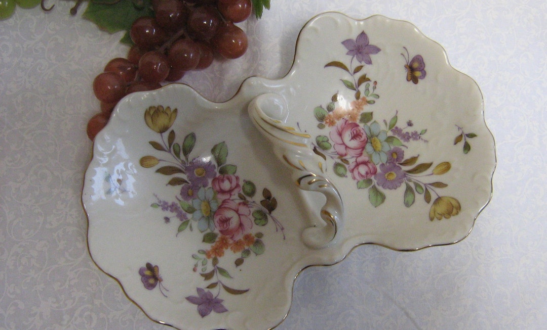 Double Candy Dish With Handle, Lefton 60's Candy Dish, Floral Double ...