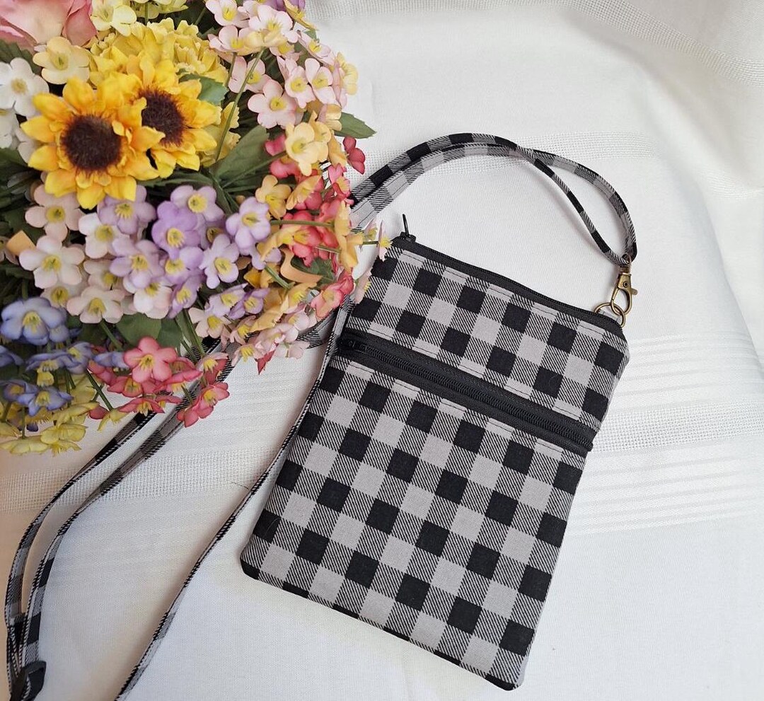 Buffalo Check Cell Phone Crossbody Bag: Minimalist Cotton Purse - Etsy