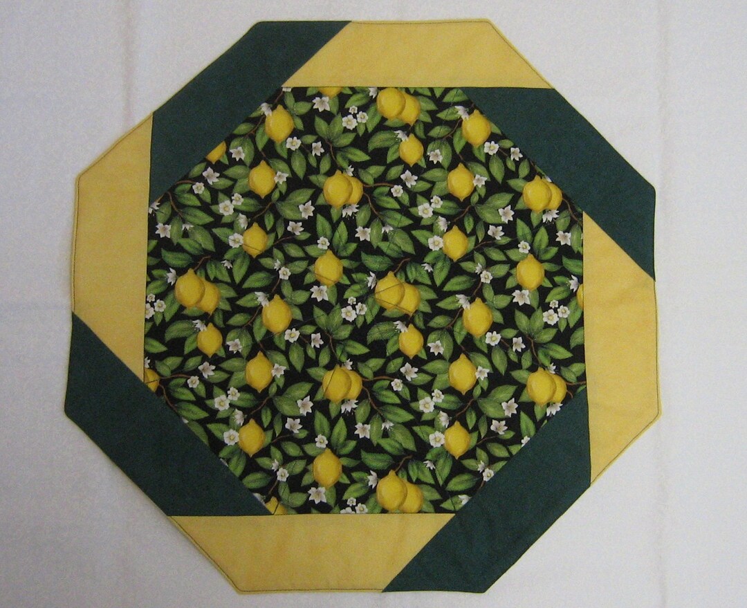 Octagon Lemon Table Topper, Quilted Octagon Table Topper, Lemons and ...