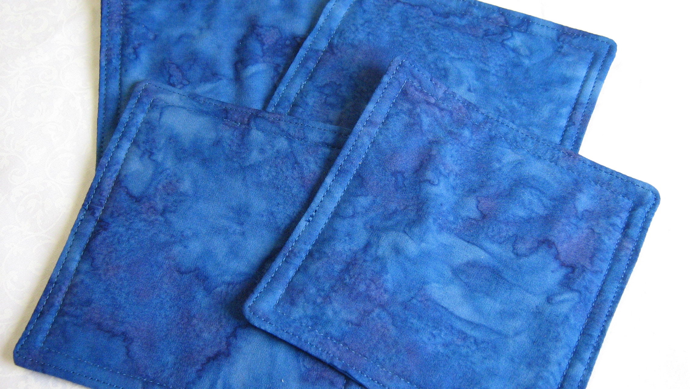 Blue Batik Coasters Set of Four Quilted Reversible Batik | Etsy UK