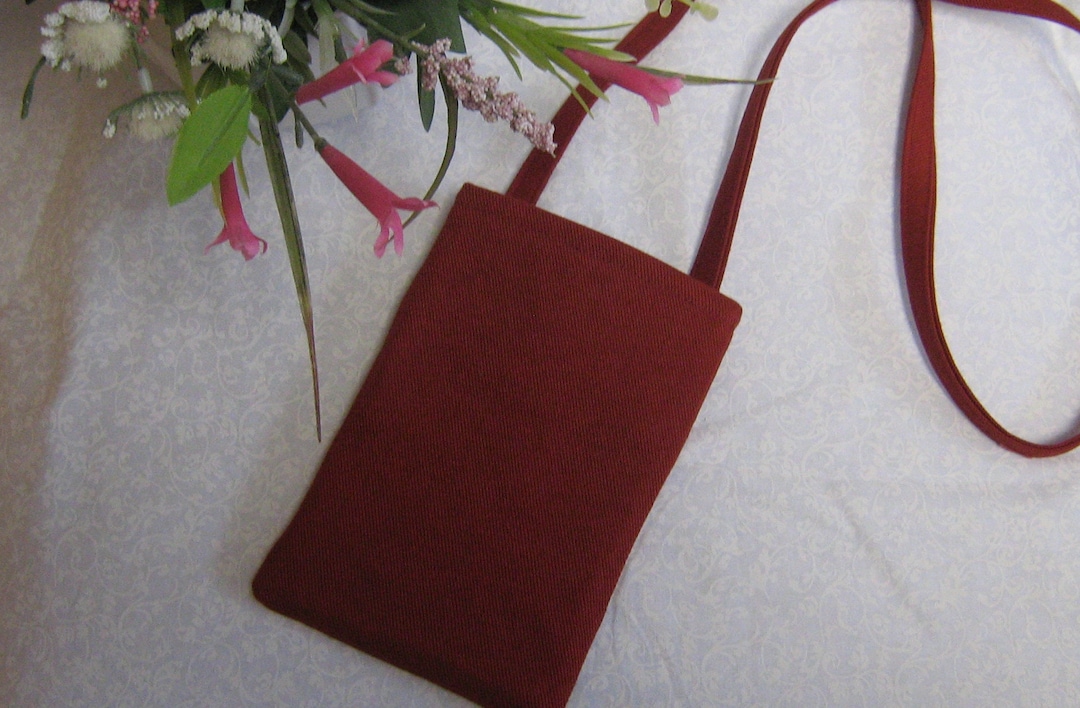 Minimalist Red Denim Handy Neck Pouch, Cell Phone Neck Pouch ...