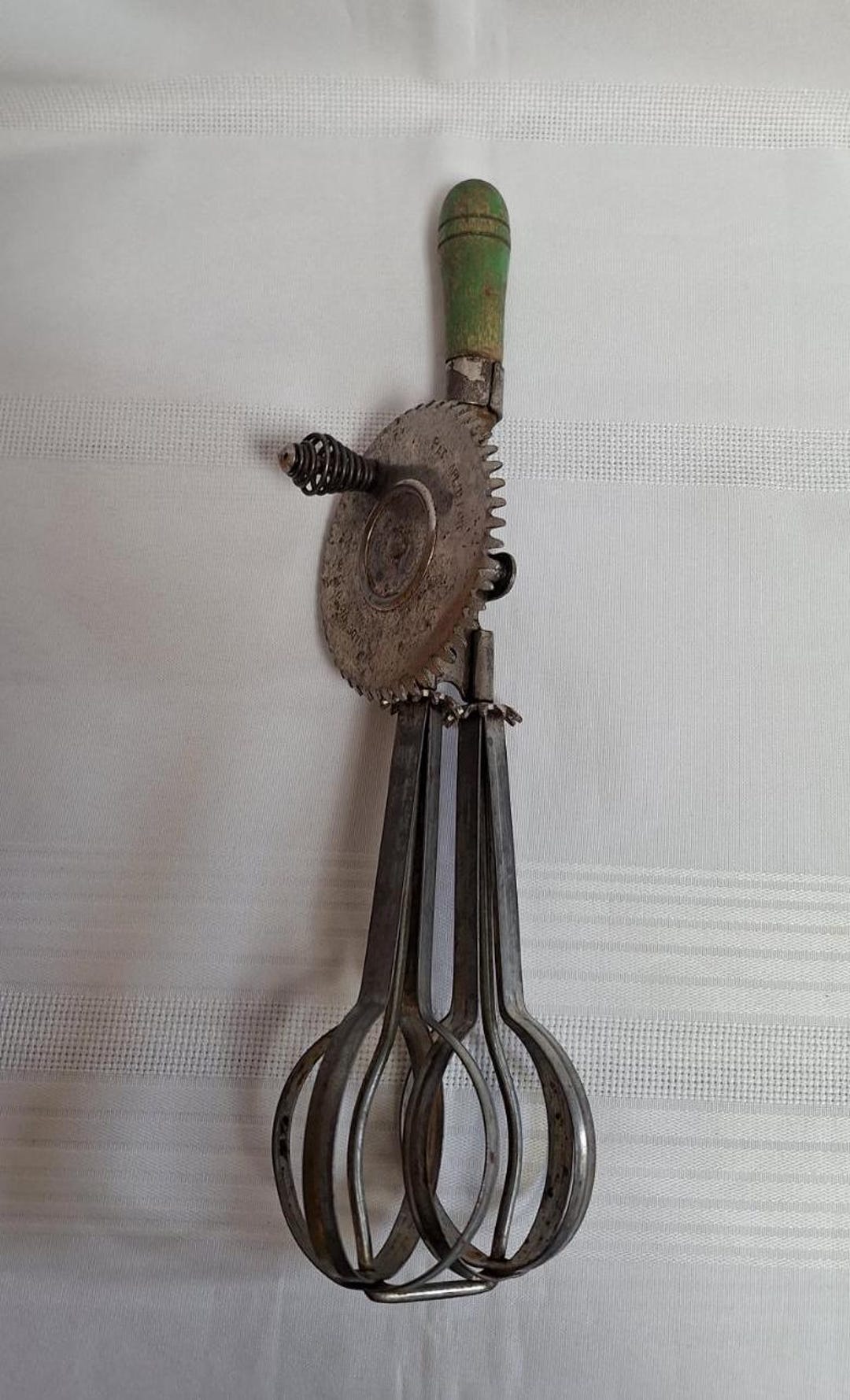 Hand Mixer With Wooden Handle, Vintage 1920's Mixer, Green Handle Mixer ...