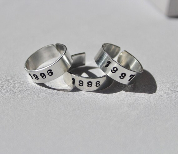 Custom Birth Year Stamped Rings Adjustable | Etsy