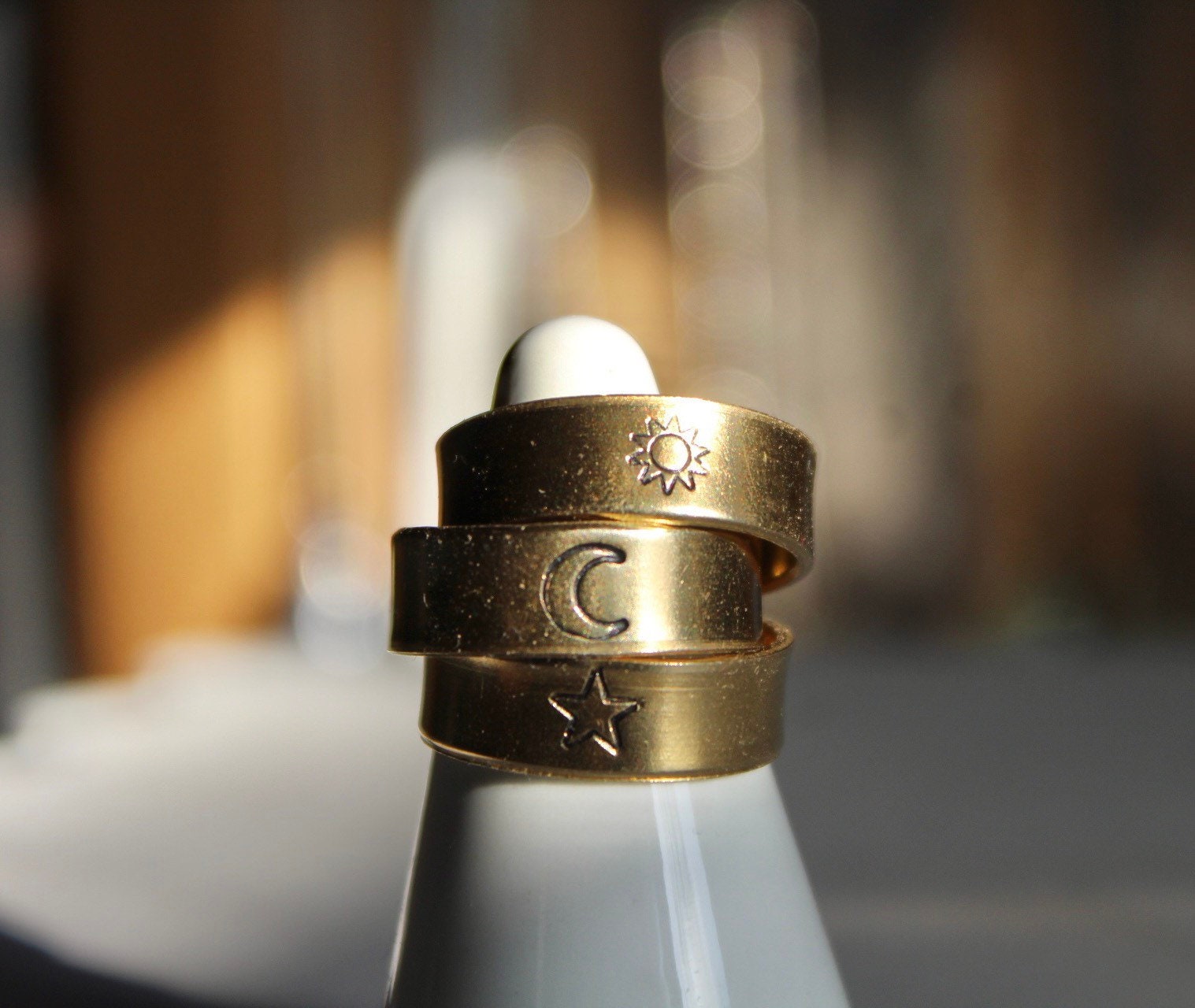 Sun, Moon & Star Gold Adjustable Stamped Rings - Etsy