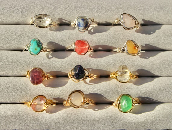 Wire Wrapped Crystal Ring Gemstone Rings Birthstone - Etsy