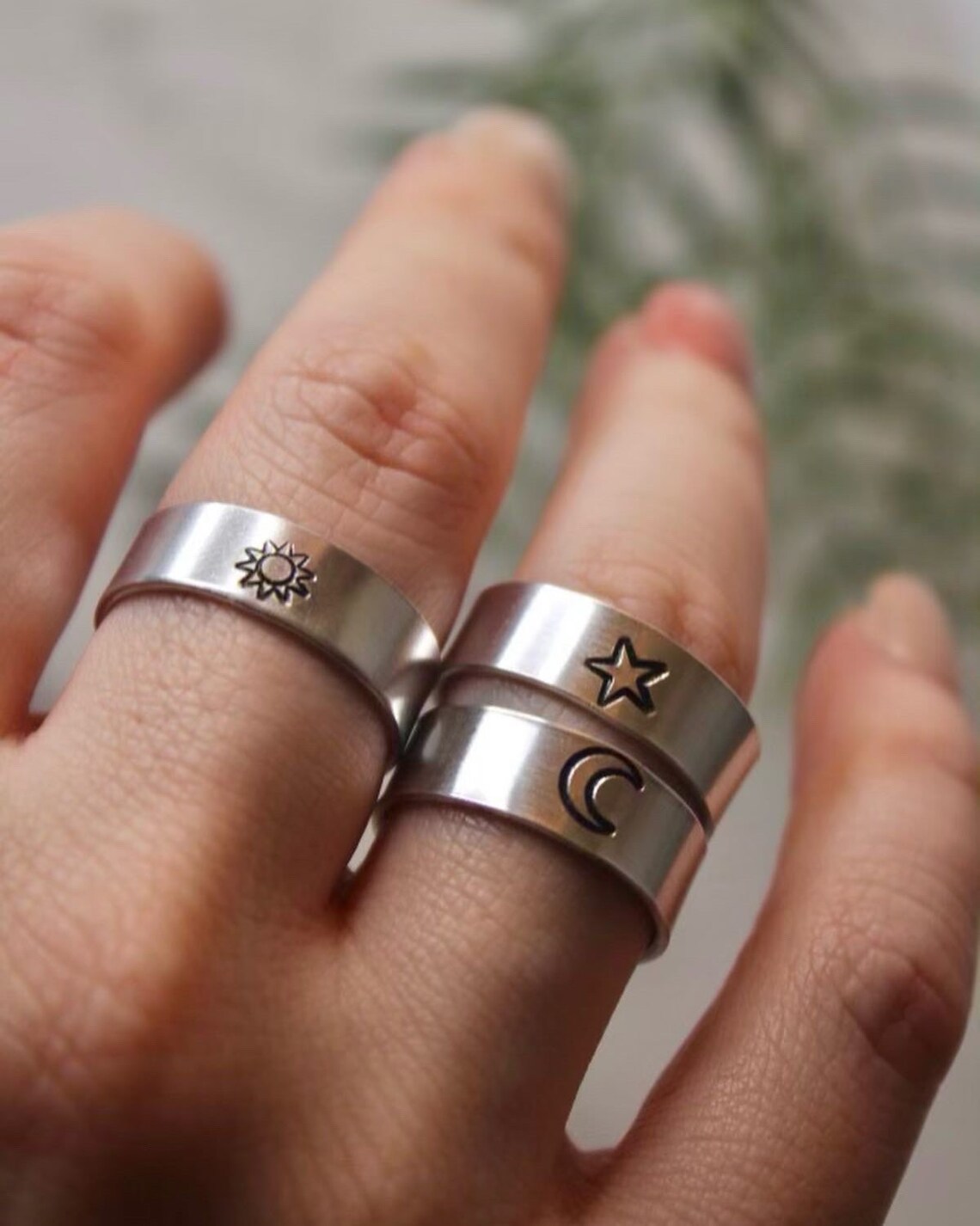 Sun, Moon, & Star Adjustable Stamped Rings - Etsy