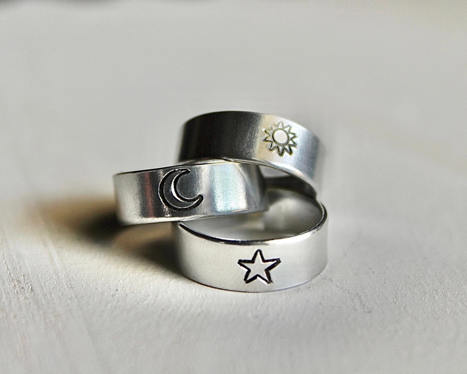 Sun, Moon, & Star Adjustable Stamped Rings - Etsy