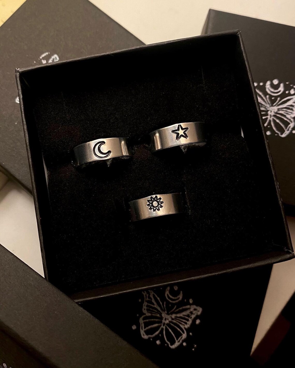 Sun, Moon, & Star Adjustable Stamped Rings - Etsy