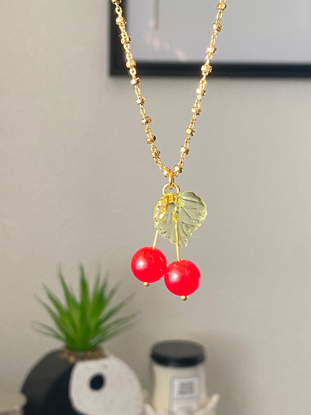 Carnelian Cherry Necklace | Gold Filled | Cherry Necklace - Etsy