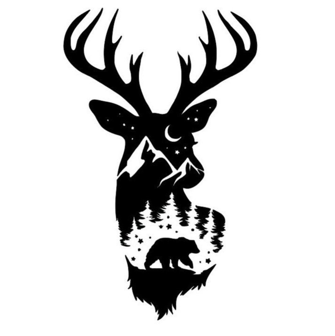 Nature Decal - Deer, Bear, Moutain Scene - Permanent Vinyl Decal - Etsy