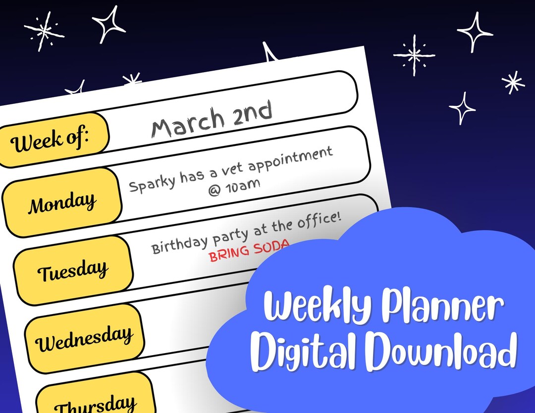 Weekly Planner Digital Download | Yellow - Etsy