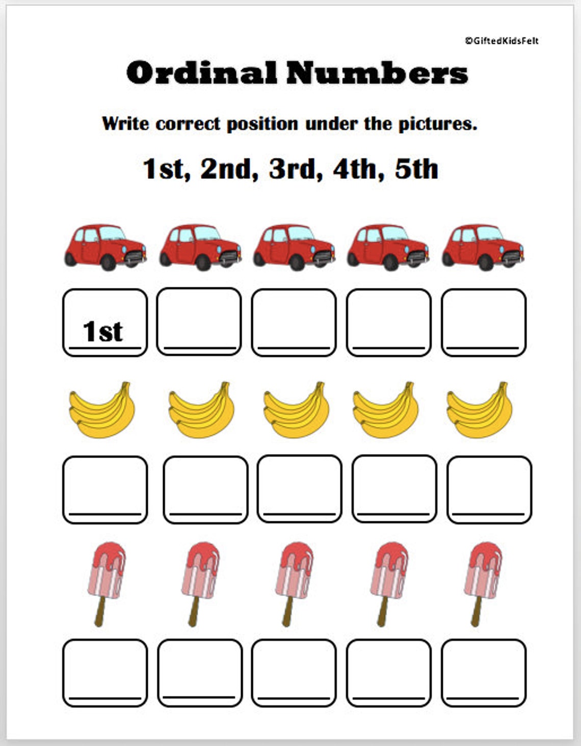 Printable PDF Ordinal Numbers, Mathematics, for Kids, Children ...