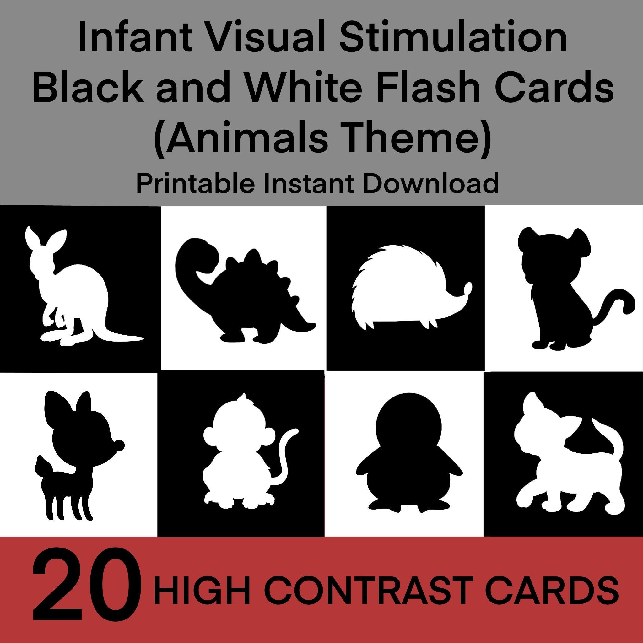 Printable PDF Baby Black and White Flash Cards, Animal Theme, High ...
