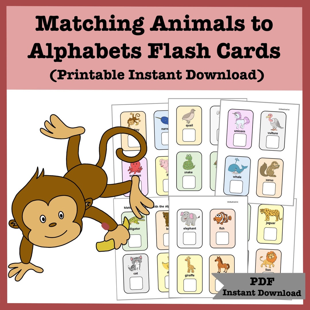 Animal Alphabet Matching Flash Cards, Montessori Learning (PDF ...