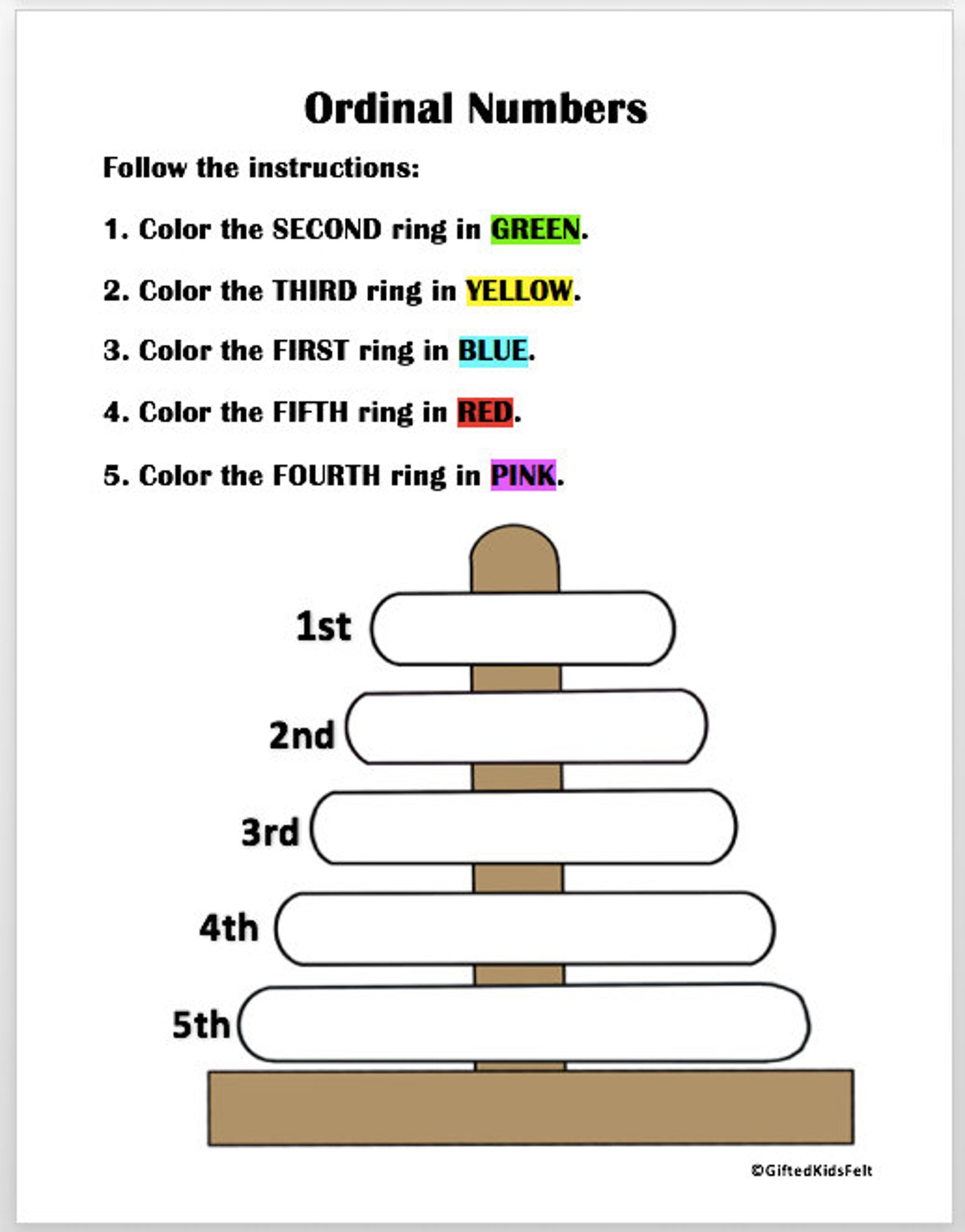 Printable PDF Ordinal Numbers, Mathematics, for Kids, Children ...