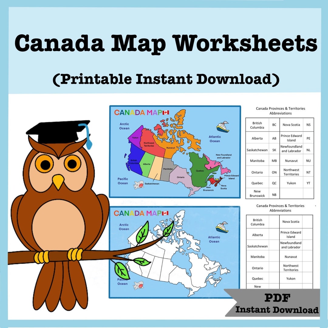 Canada Map and Provinces Printable Worksheets (PDF) - Etsy