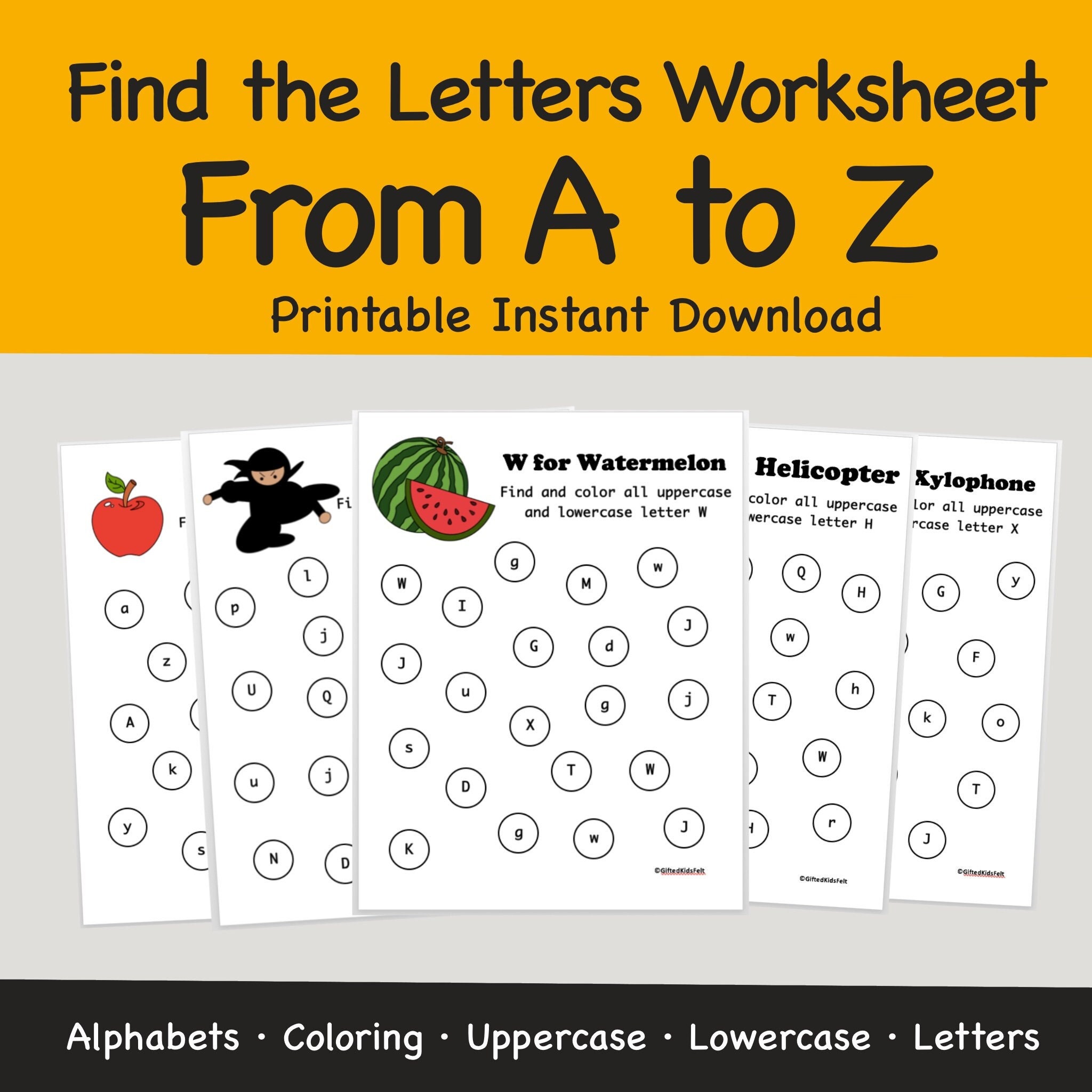 Printable PDF Find the Letters/alphabets Activity Sheets A-Z for Kid ...