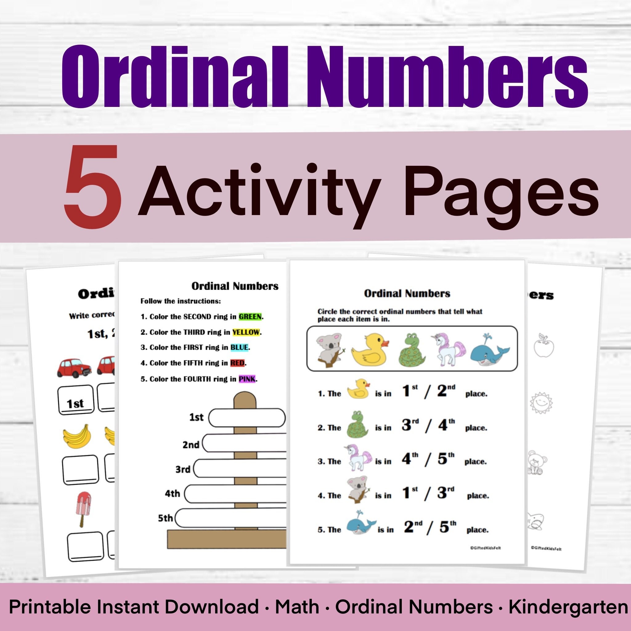 Printable PDF Ordinal Numbers, Mathematics, for Kids, Children ...