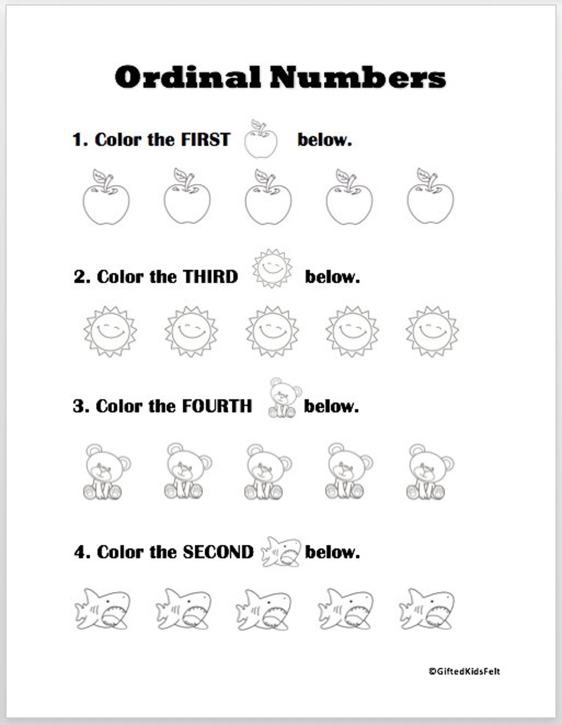 Printable PDF Ordinal Numbers, Mathematics, for Kids, Children ...