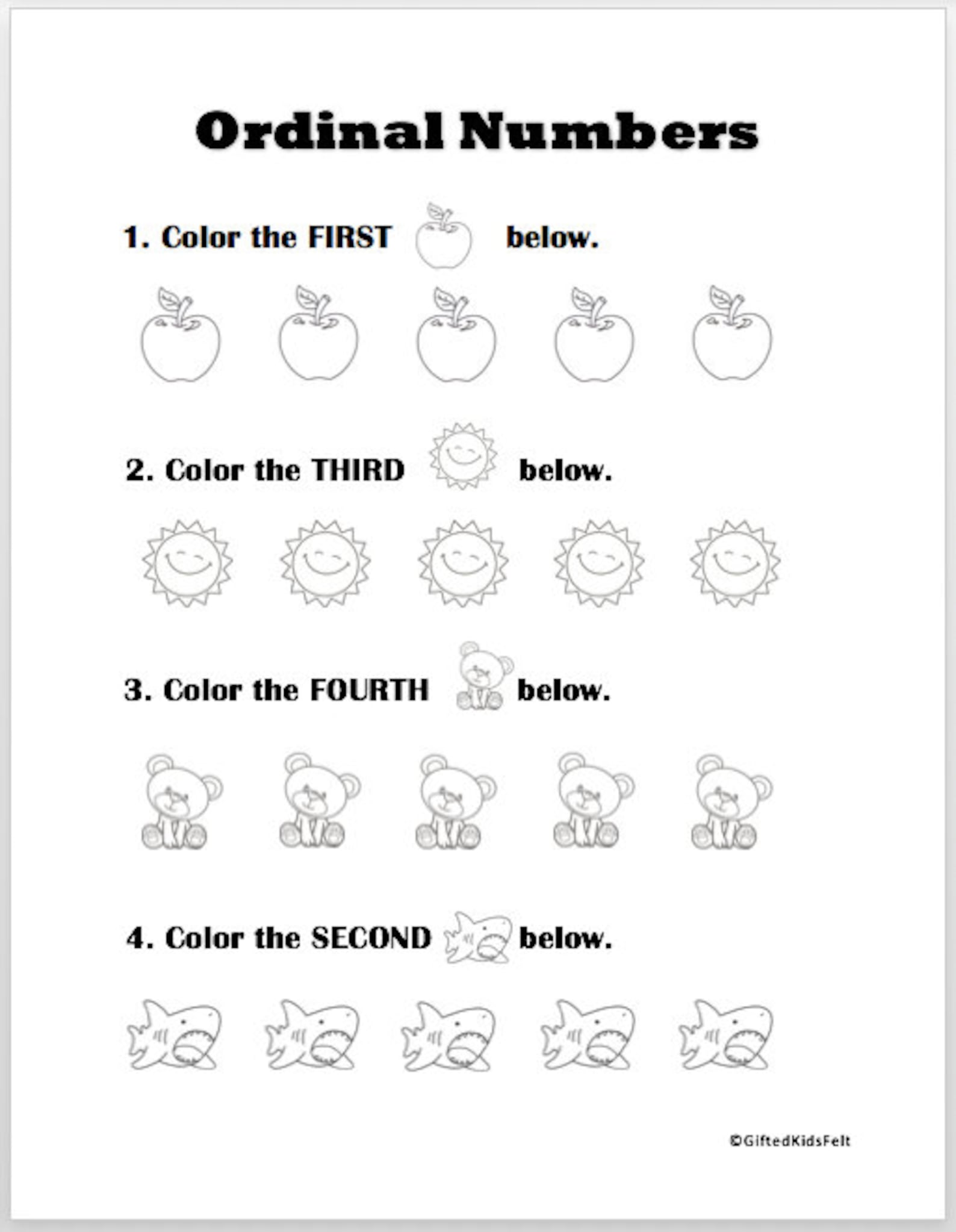 Printable PDF Ordinal Numbers Mathematics for Kids - Etsy